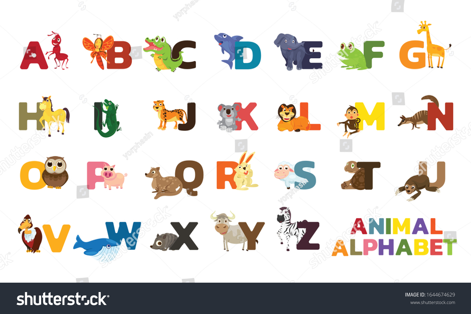 Animal Alphabet Vector Format Stock Vector (Royalty Free) 1644674629