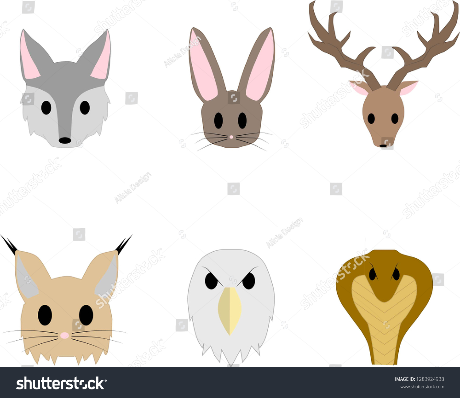 Animal Face Outline Set Vector Stock Vector (Royalty Free) 1283924938