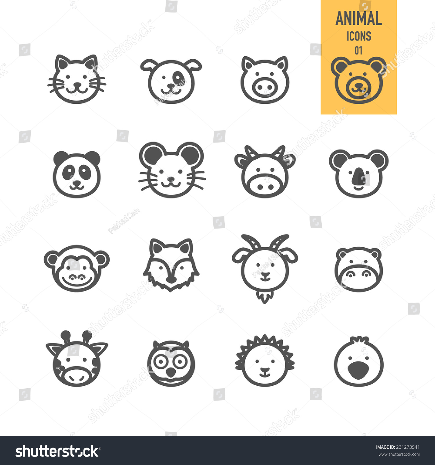 Animal Face Set Vector Illustration Stock Vector (Royalty Free) 231273541