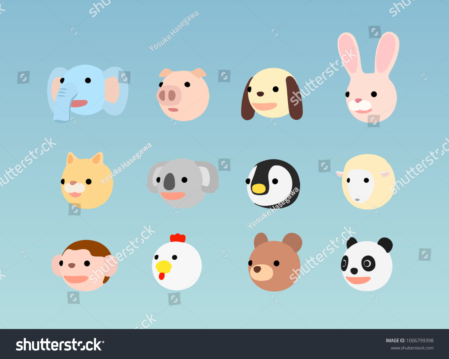 Animal Faces Illustration Set Left Facing Stock Vector (Royalty Free ...