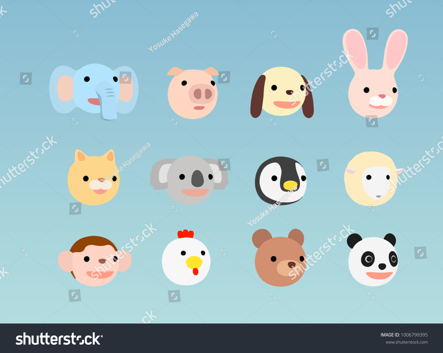 Animal Faces Illustration Set Right Facing 스톡 벡터(로열티 프리) 1006799395 ...