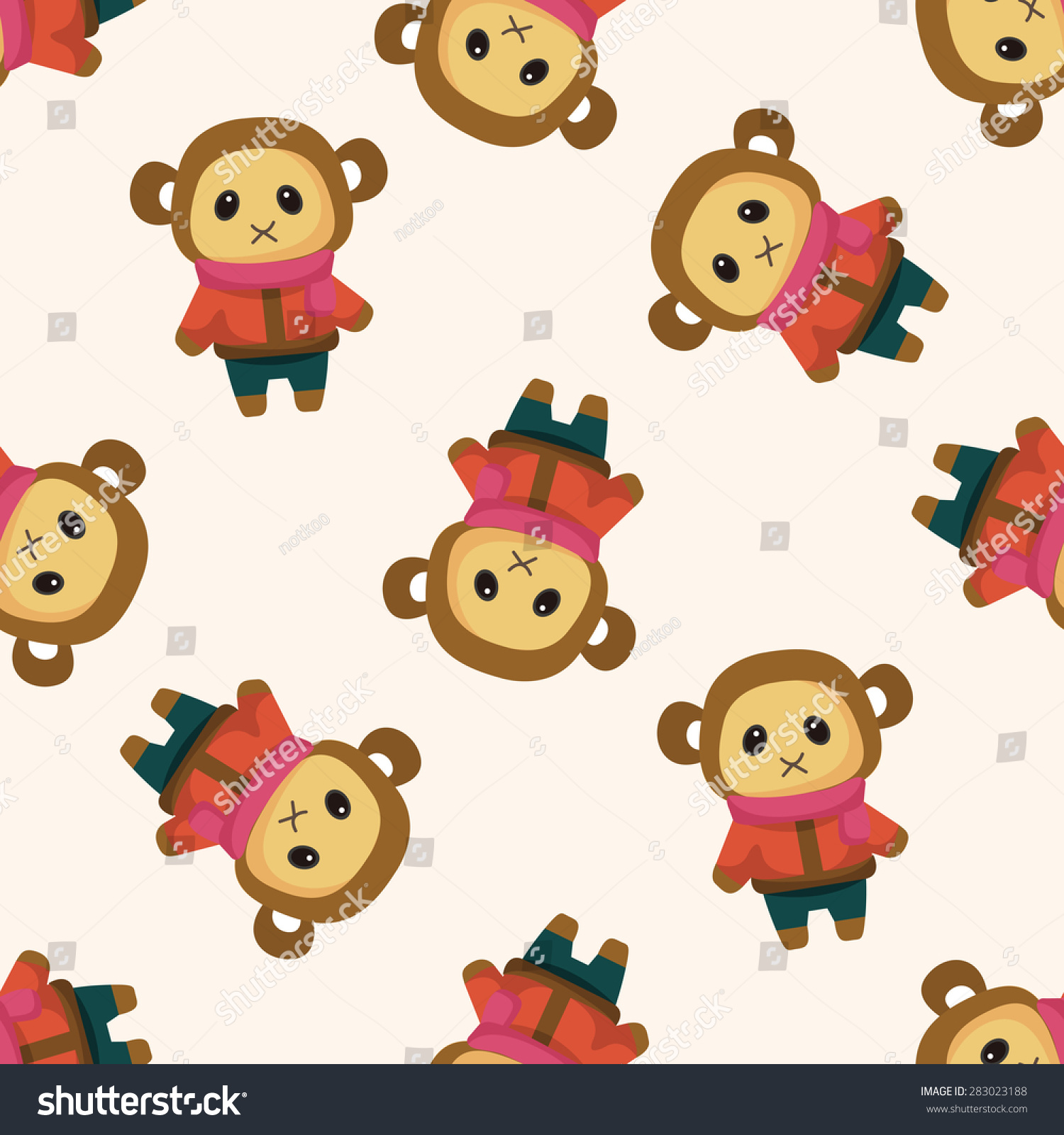 Animal Monkey Winter Cartoon Seamless Pattern Stock Vector (Royalty ...