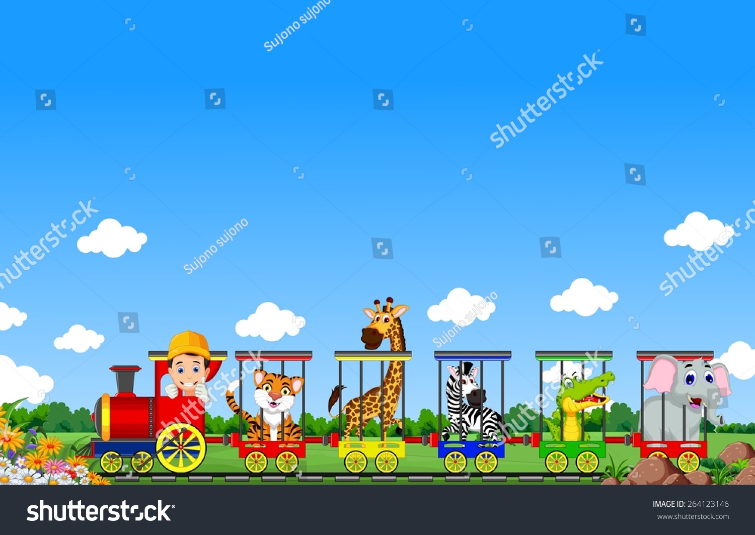Animal Train Cartoon Stock Vector (Royalty Free) 264123146 | Shutterstock