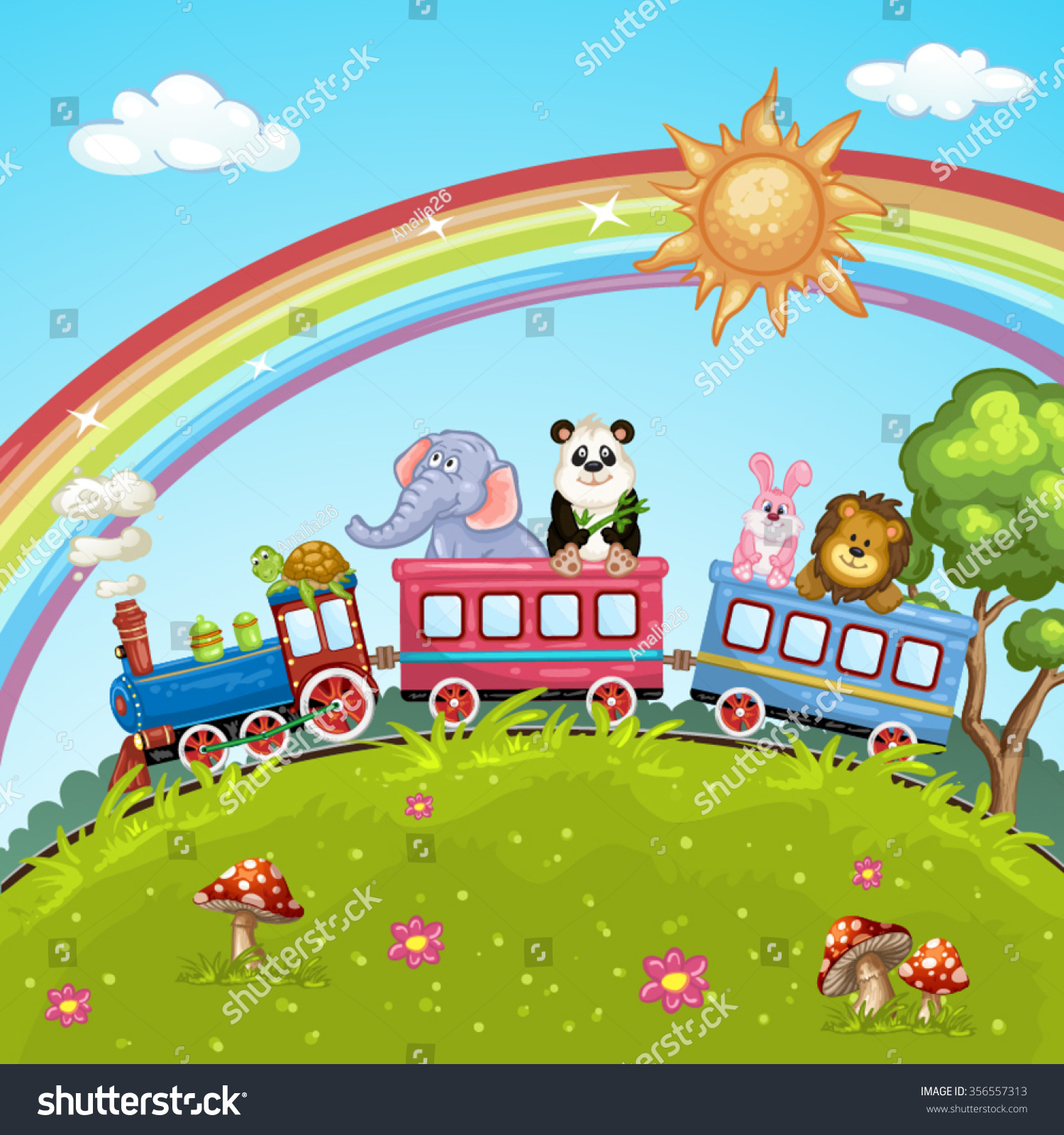 Animal Train Cartoon Stock Vector 356557313 - Shutterstock