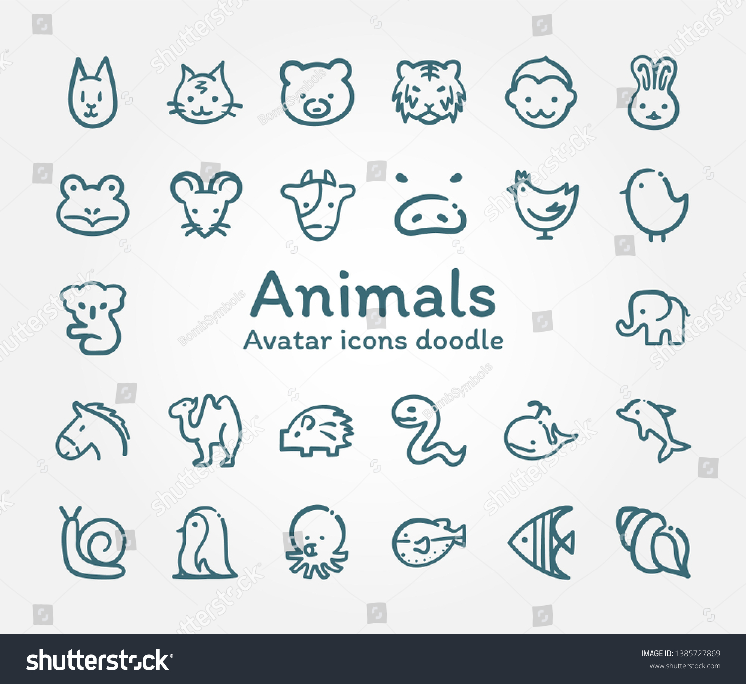 Animals Avatar Vector Icons Doodle: เวกเตอร์สต็อก (ปลอดค่าลิขสิทธิ์ ...