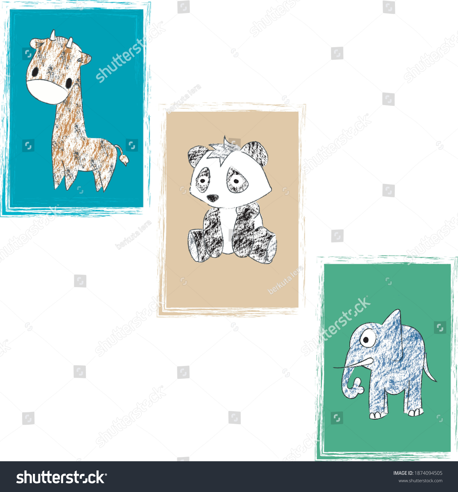 Animals Cartoon Set Panda Giraffe Elephant Stock Vector (Royalty Free ...