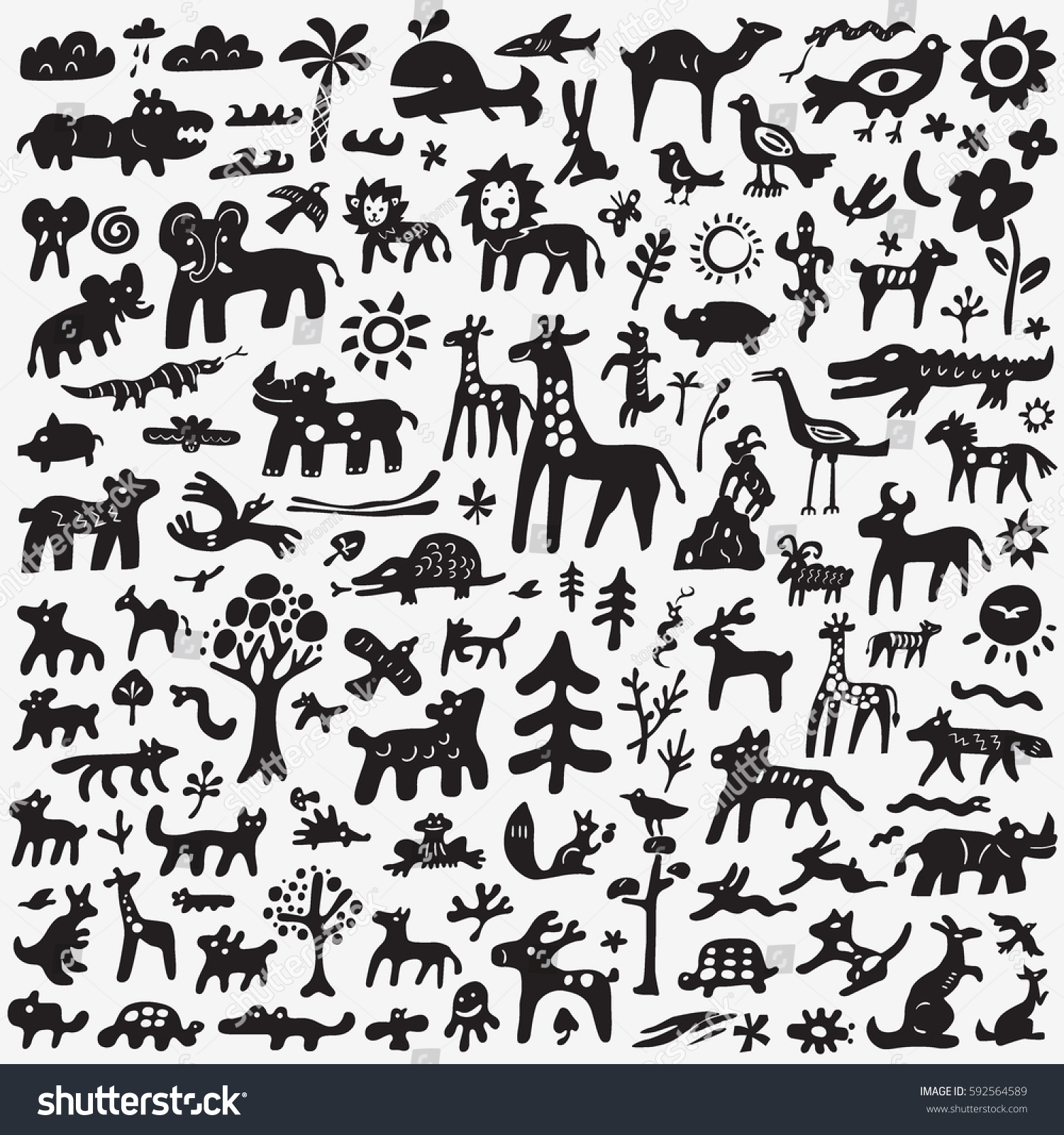 Animals Doodles Stock Vector 592564589 - Shutterstock