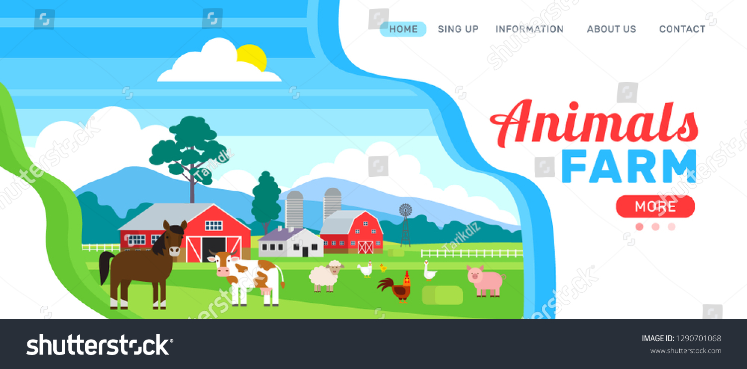 Animals Farm Web Banner Design: เวกเตอร์สต็อก (ปลอดค่าลิขสิทธิ์ ...
