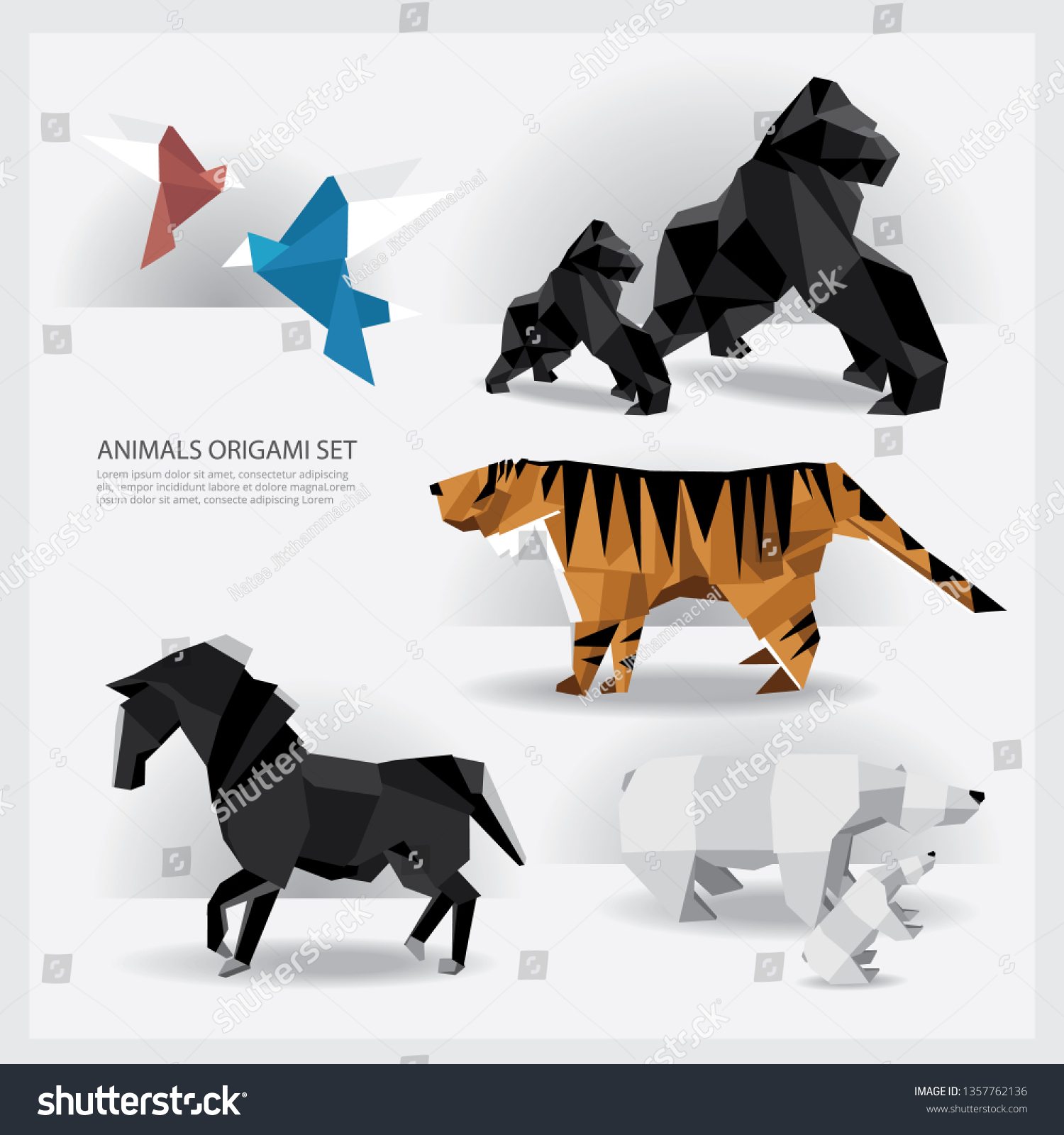 Animals Origami Set Vector Illustration: vector de stock (libre de ...