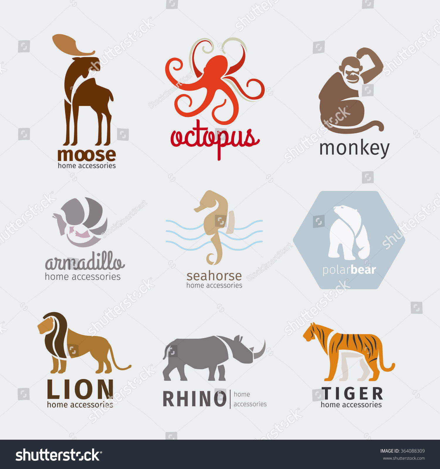 Animals Vector Logos Emblems Labels Set Stock Vector (Royalty Free ...