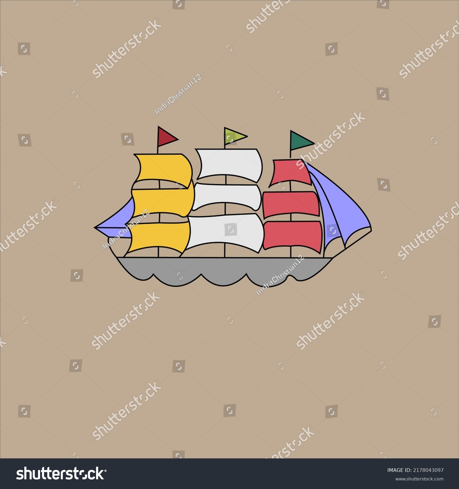Animated Cartoon Ocean Sailing Ship Vector Stock Vector (Royalty Free ...