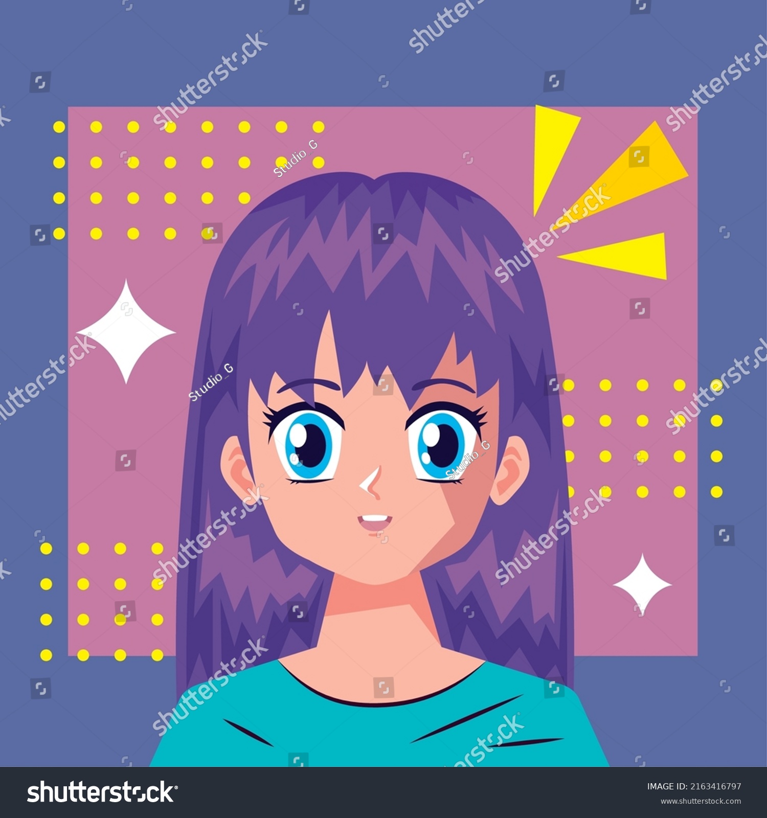 Anime Girl Purple Hair Stock Vector Royalty Free 2163416797