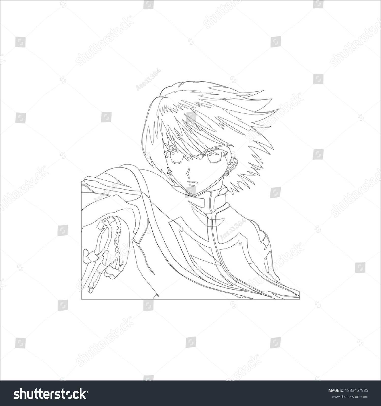 Anime Vector Line Art Drawing Stock Vector (Royalty Free) 1833467935