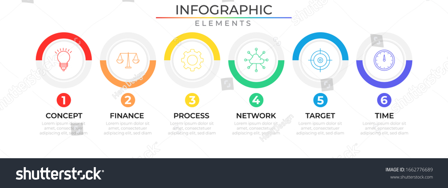 Annual Workflow Infographic Six Colorful Circle Stock Vector (Royalty ...