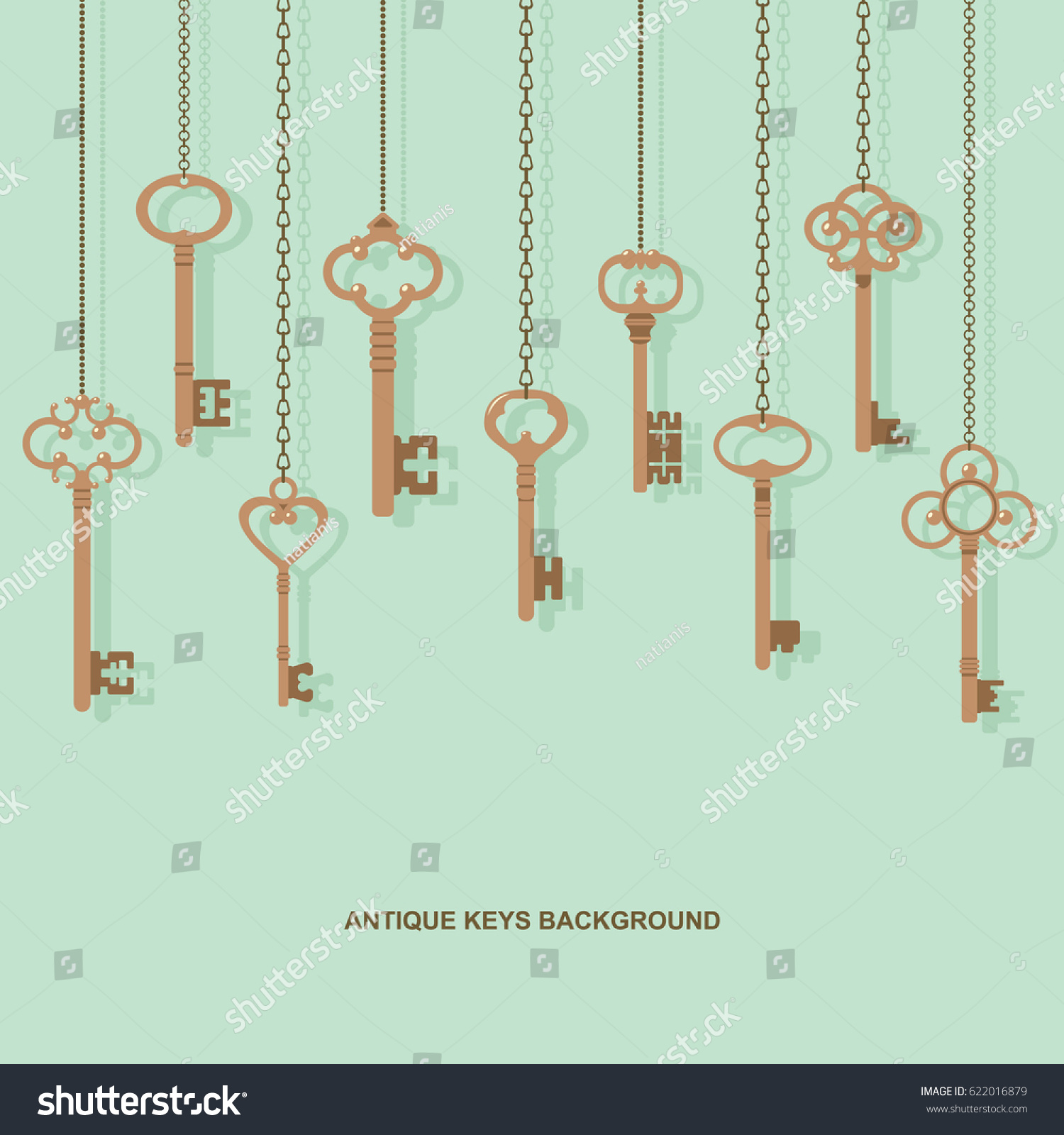 Antique Skeleton Keys Hanging On Chains Stock Vector (Royalty Free ...
