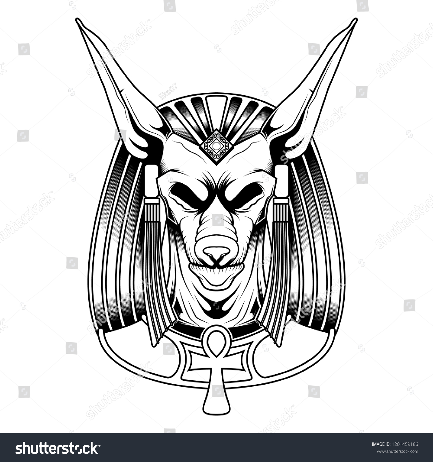 Anubis Head Drawing Vector Illustration Arkivvektor (royaltyfri ...