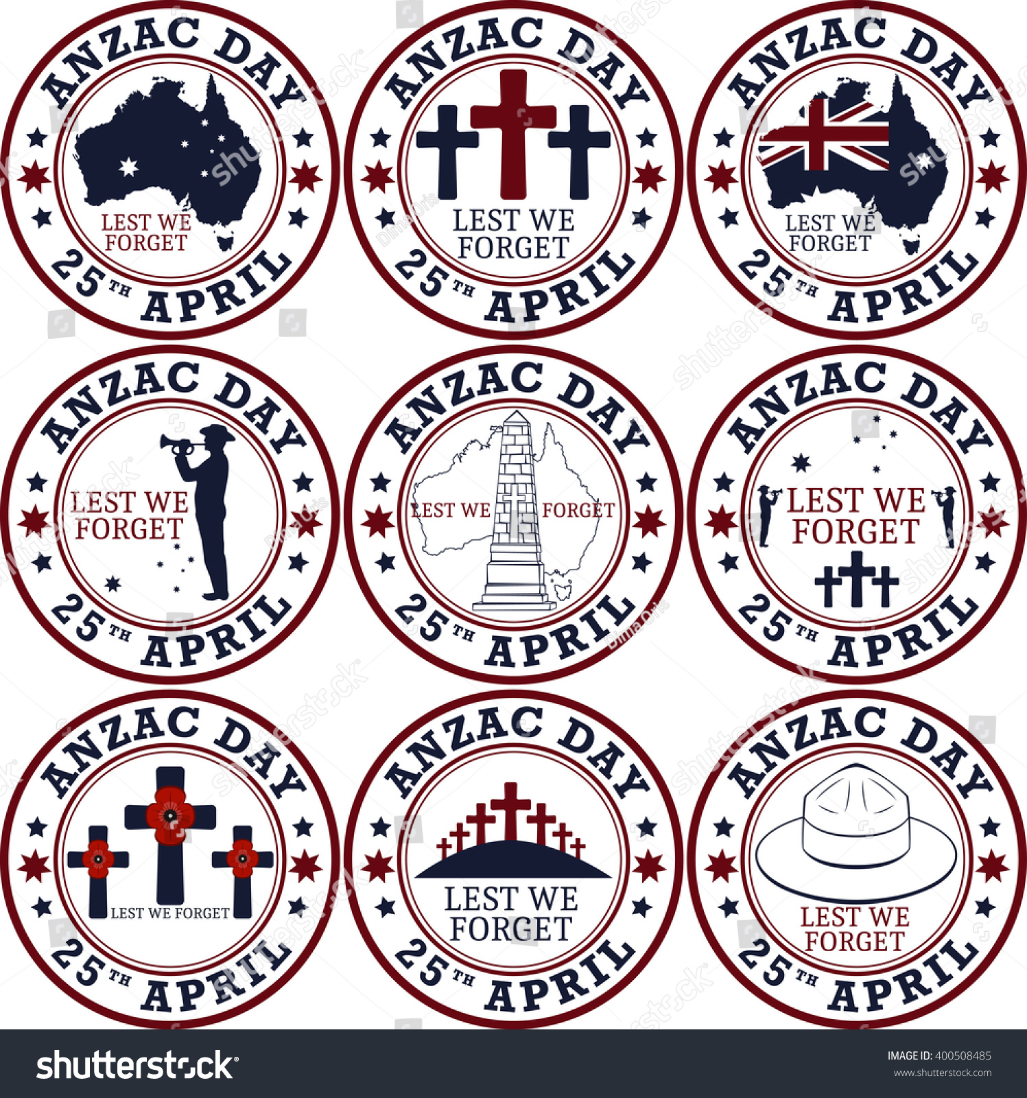 Anzac Day Stamp Set Day Set Stock Vector (Royalty Free) 400508485 ...