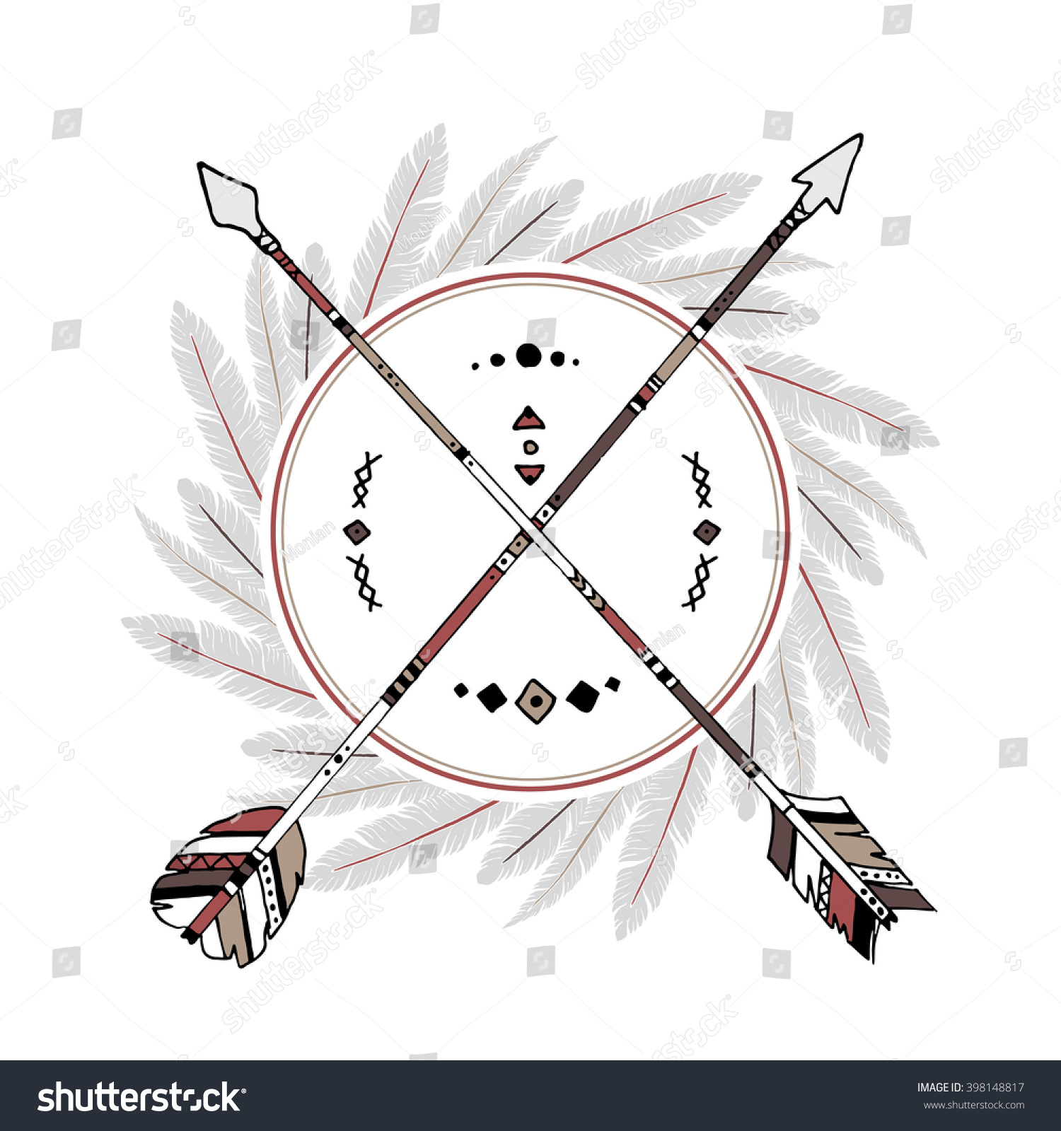 Apache Crossed Arrows Feather Wreath Stock Vector (Royalty Free) 398148817