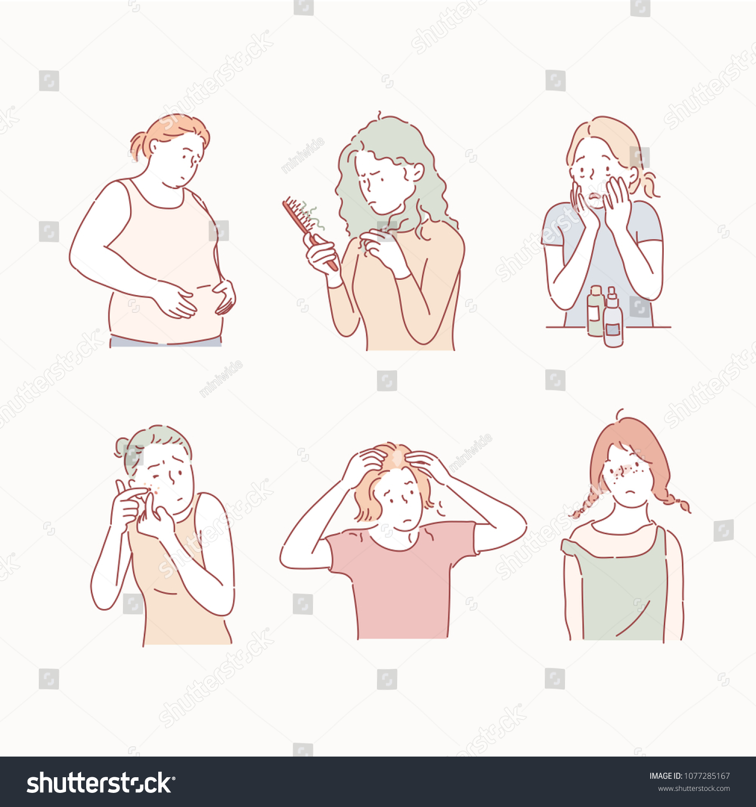 Appearance Complex Girls Hand Drawn Style 스톡 벡터(로열티 프리) 1077285167 ...