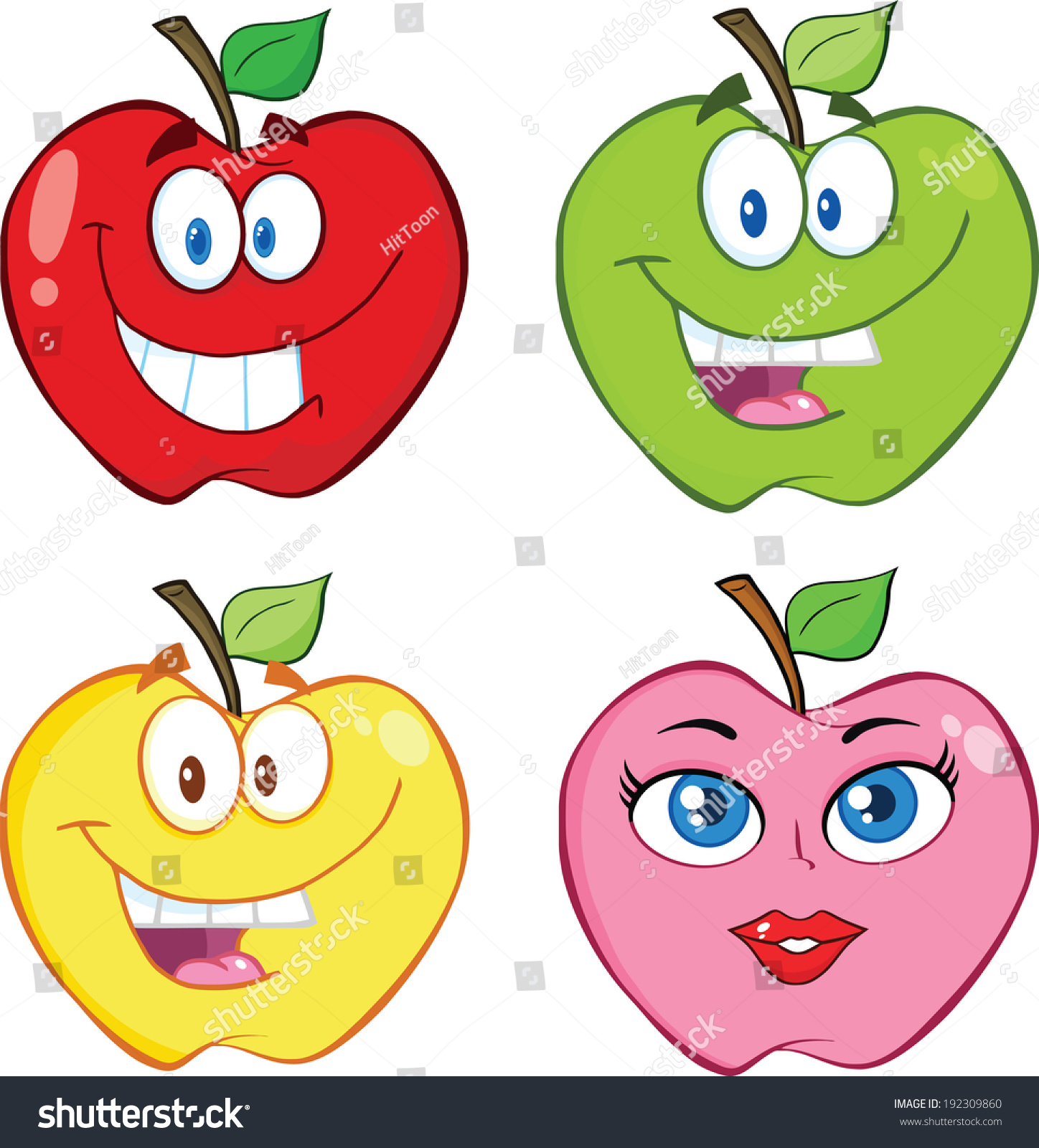 Vektor Stok Apple Cartoon Characters Vector Collection Set (Tanpa ...