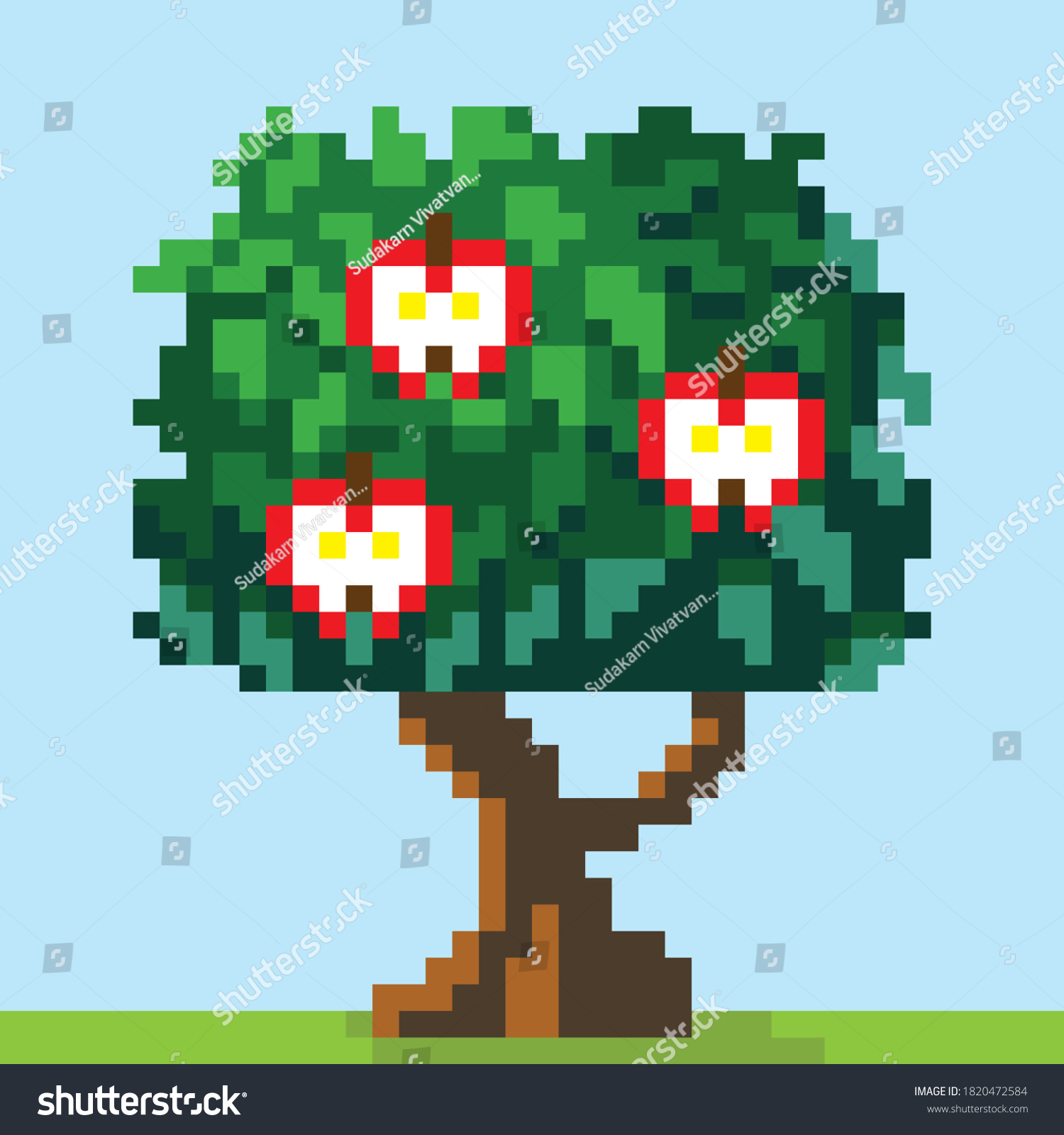 Apple Tree Pixel Art Vector Picture: เวกเตอร์สต็อก (ปลอดค่าลิขสิทธิ์ ...