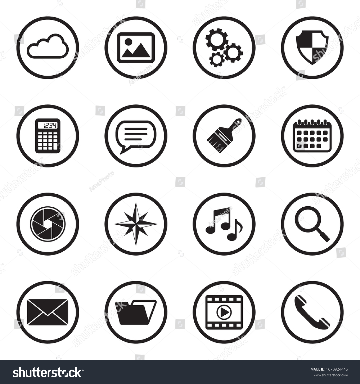 Application Icons Black Flat Design Circle Stock Vector (Royalty Free ...