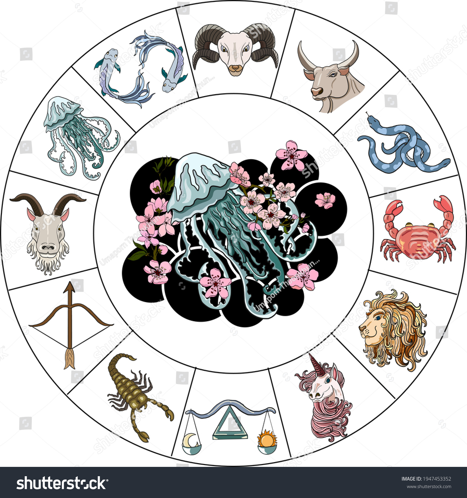 Aquarius Vector Astrology Designhoroscope Circle Signs Stock Vector
