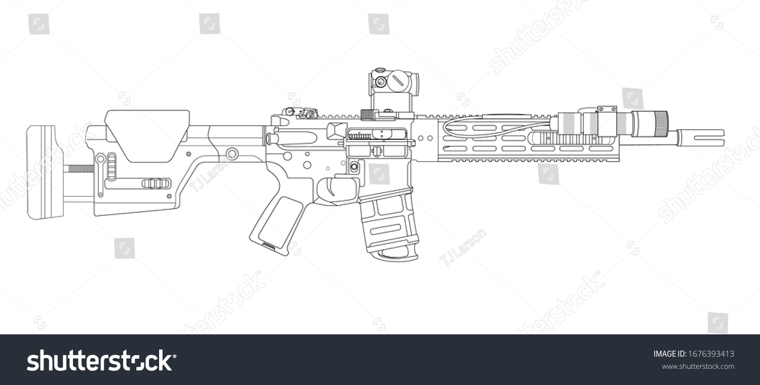 Stock vektor „Ar15 Marksman Rifle Lineart Vector“ (bez autorských ...