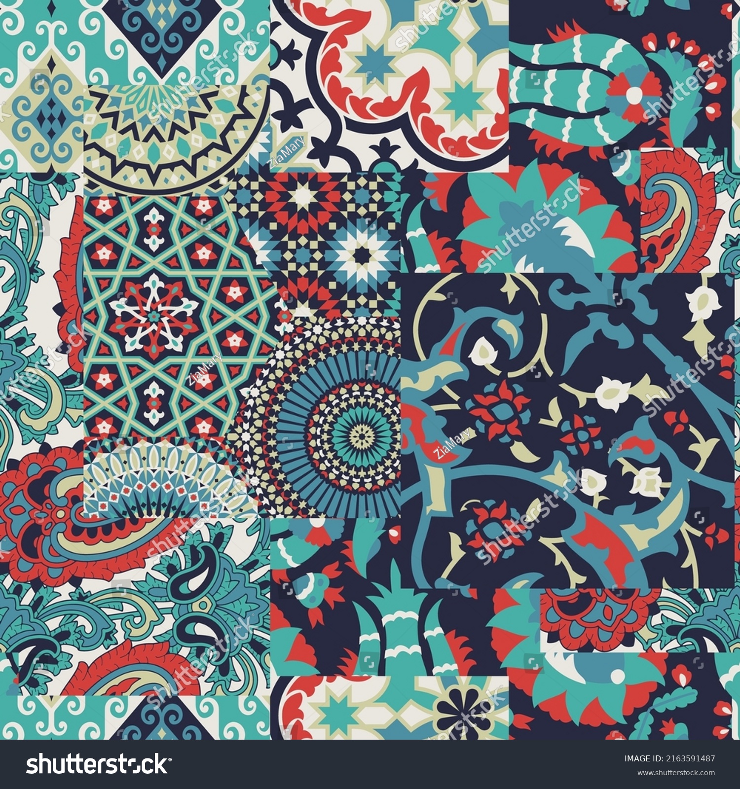 Arabesque Paisley Tiles Patchwork Wallpaper Abstract Stock Vector ...