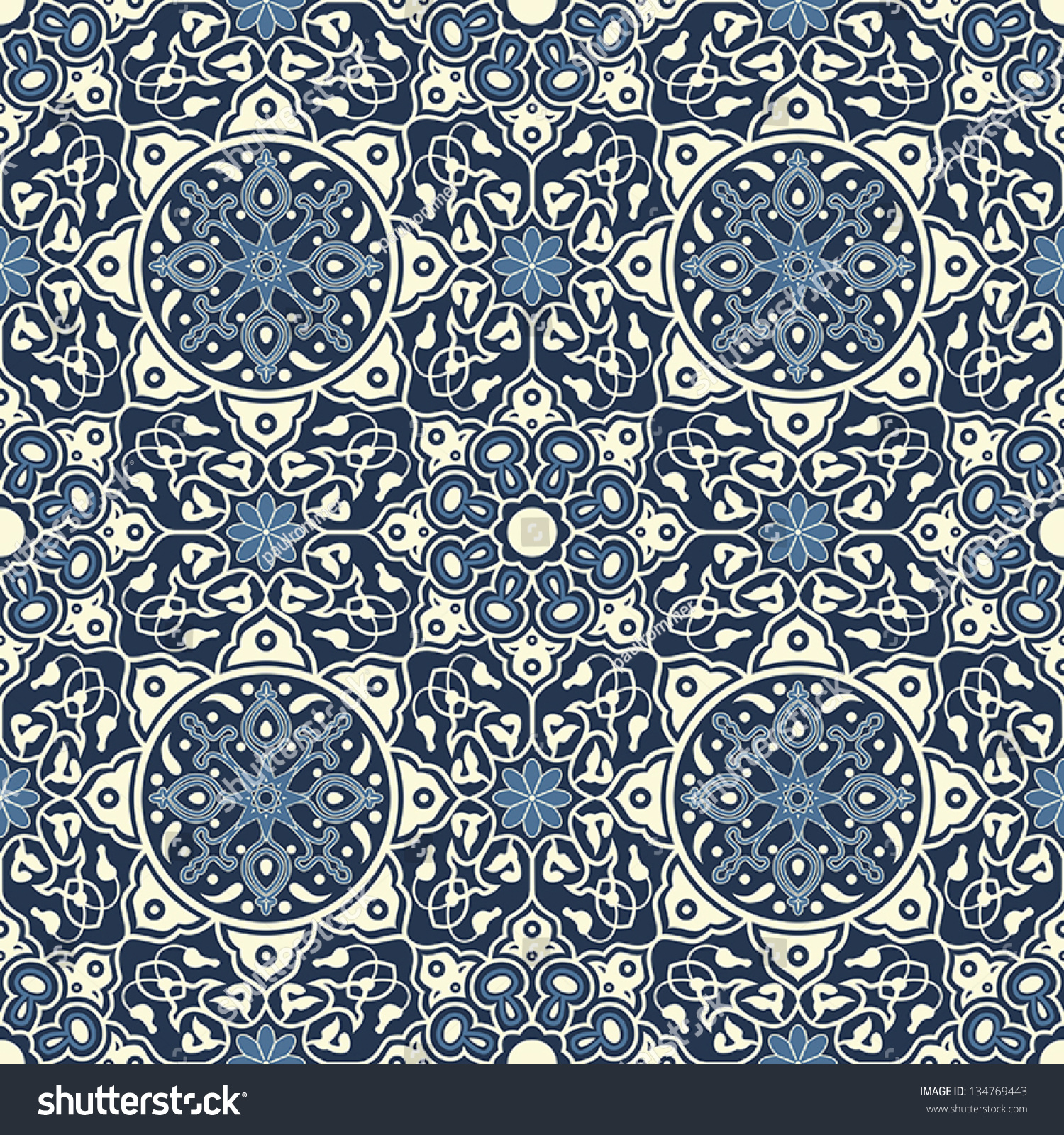 Arabesque Seamless Pattern Blue White Editable Stock Vector (Royalty ...