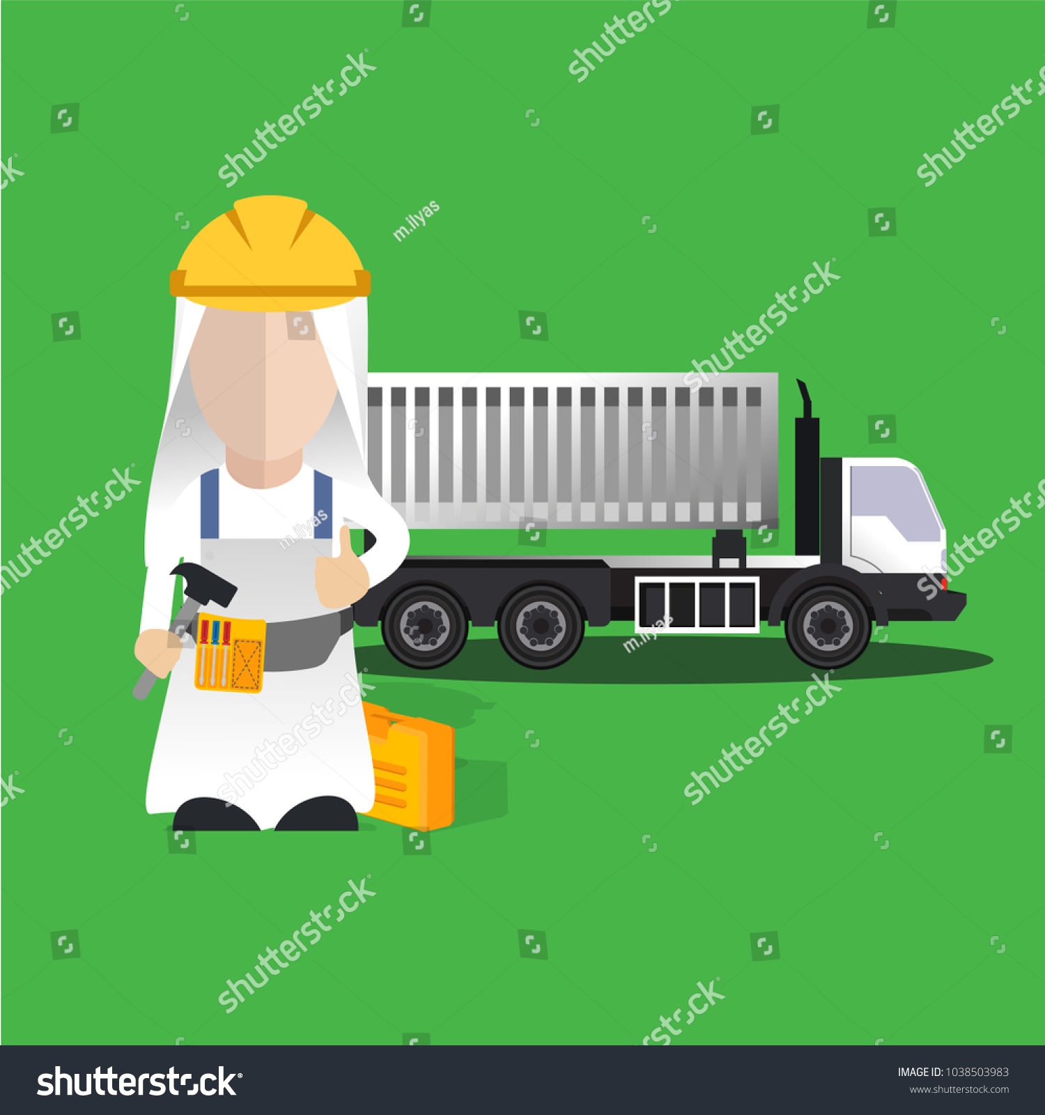 Arabic Engineer On Field Stock Vector (Royalty Free) 1038503983