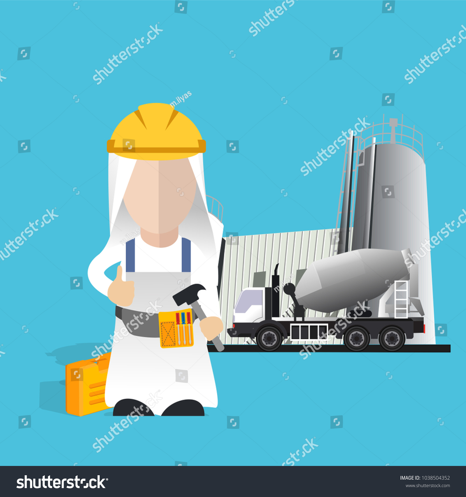 Arabic Engineer On Field Stock Vector (Royalty Free) 1038504352