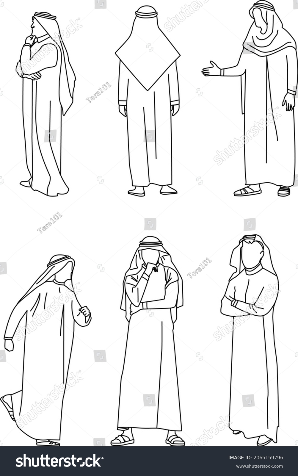 Arabic Men Vector Line Illustration Stock Vector (Royalty Free ...