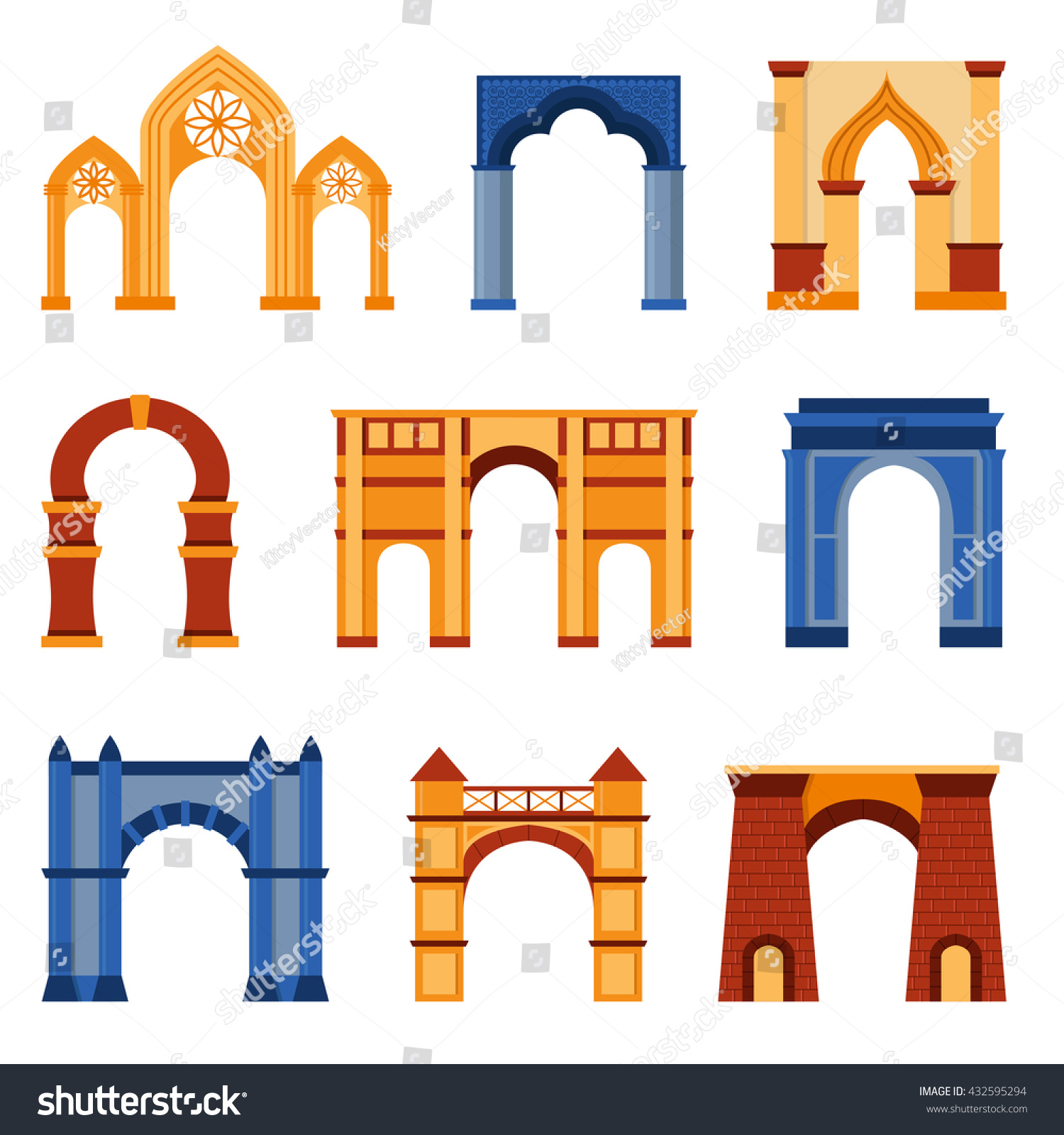 Conjunto vectorial de arco y arquitectura: vector de stock (libre de ...