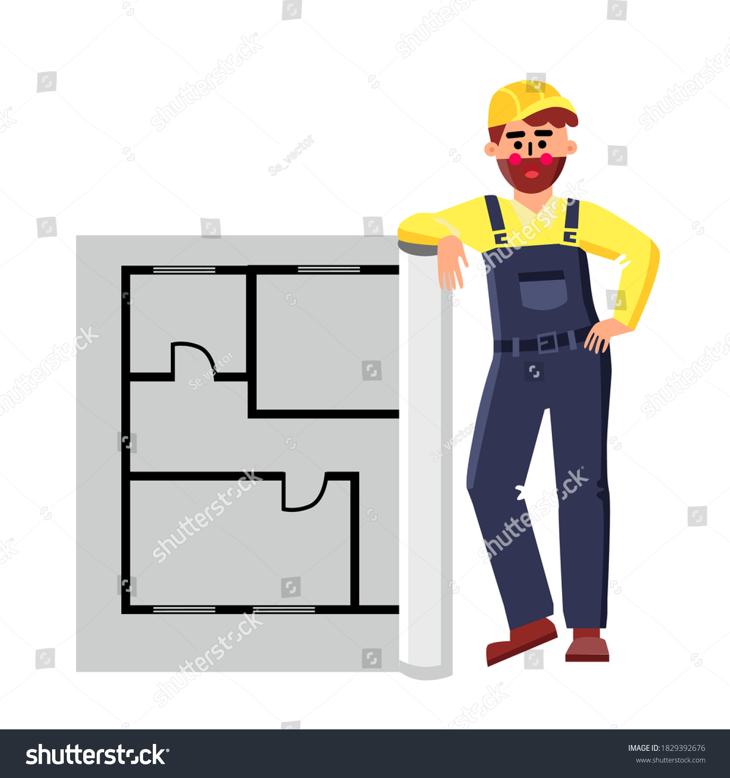 Architect Builder Layout House Plan Vector Stock Vector (Royalty Free ...