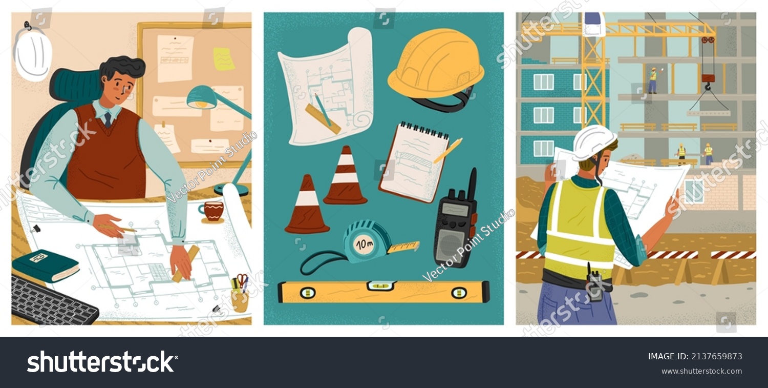Architect Draws New Building Project Construction Stock Vector (Royalty ...
