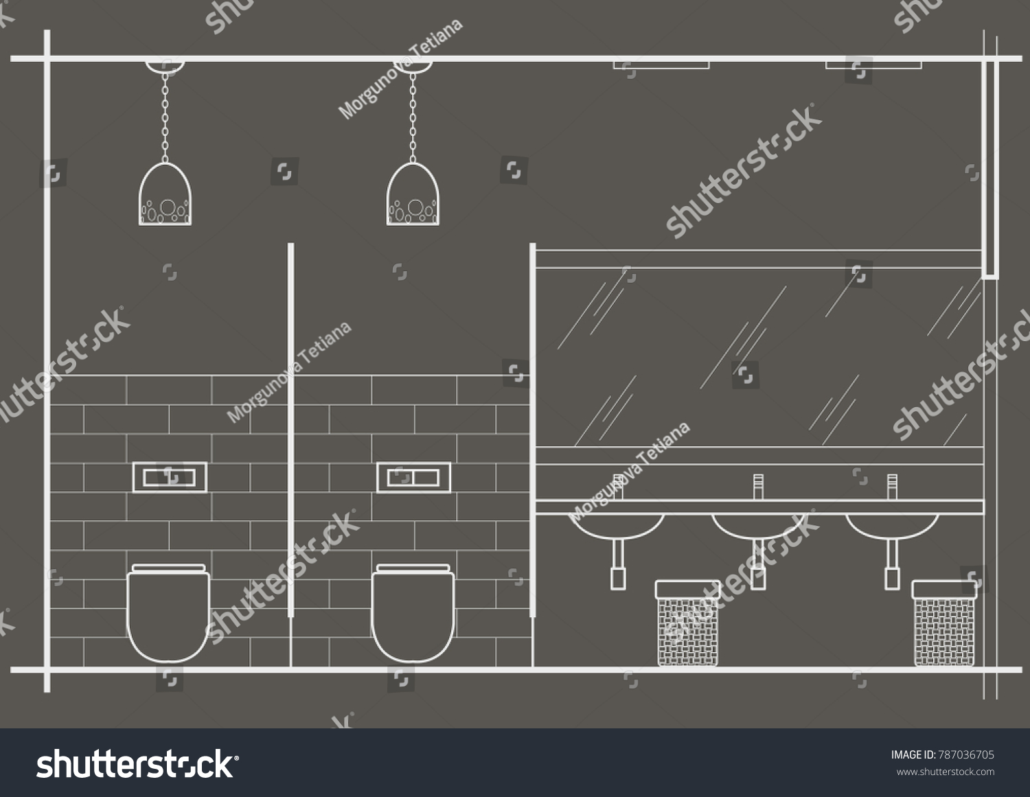 Architectural Linear Sketch Wc Interior Front Stock Vector (Royalty ...