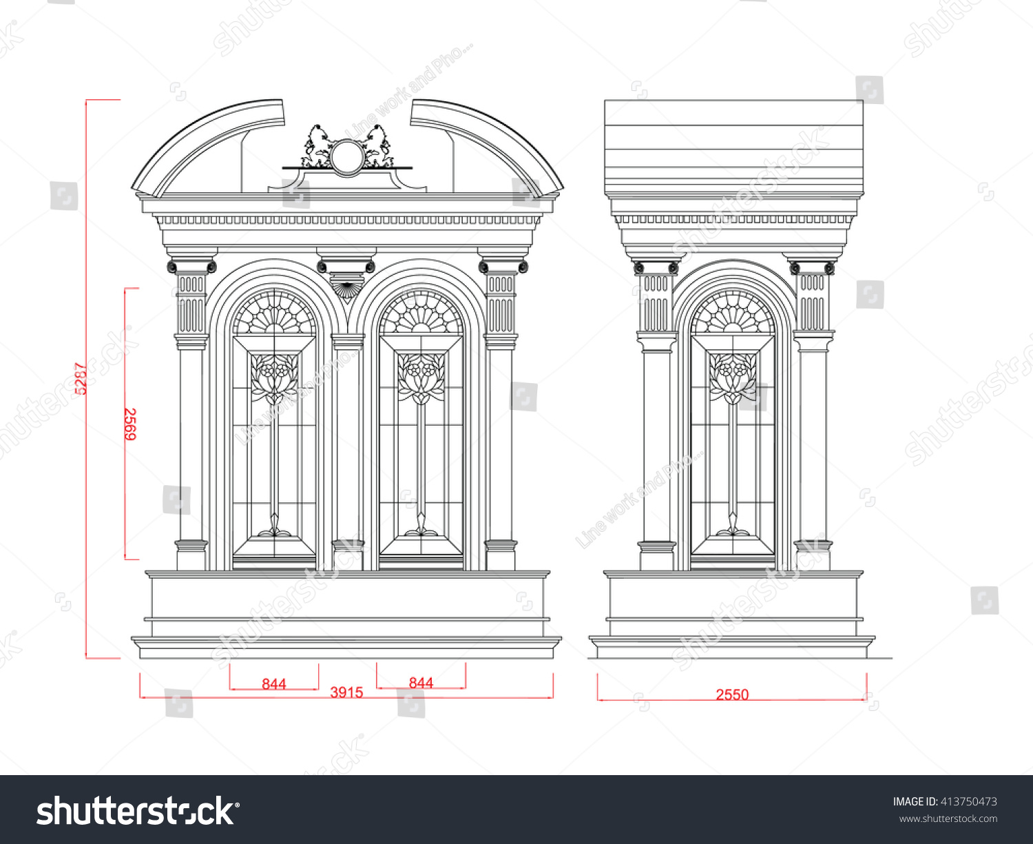 Architectural Window Vector Line Work Black Stock Vector (Royalty Free ...