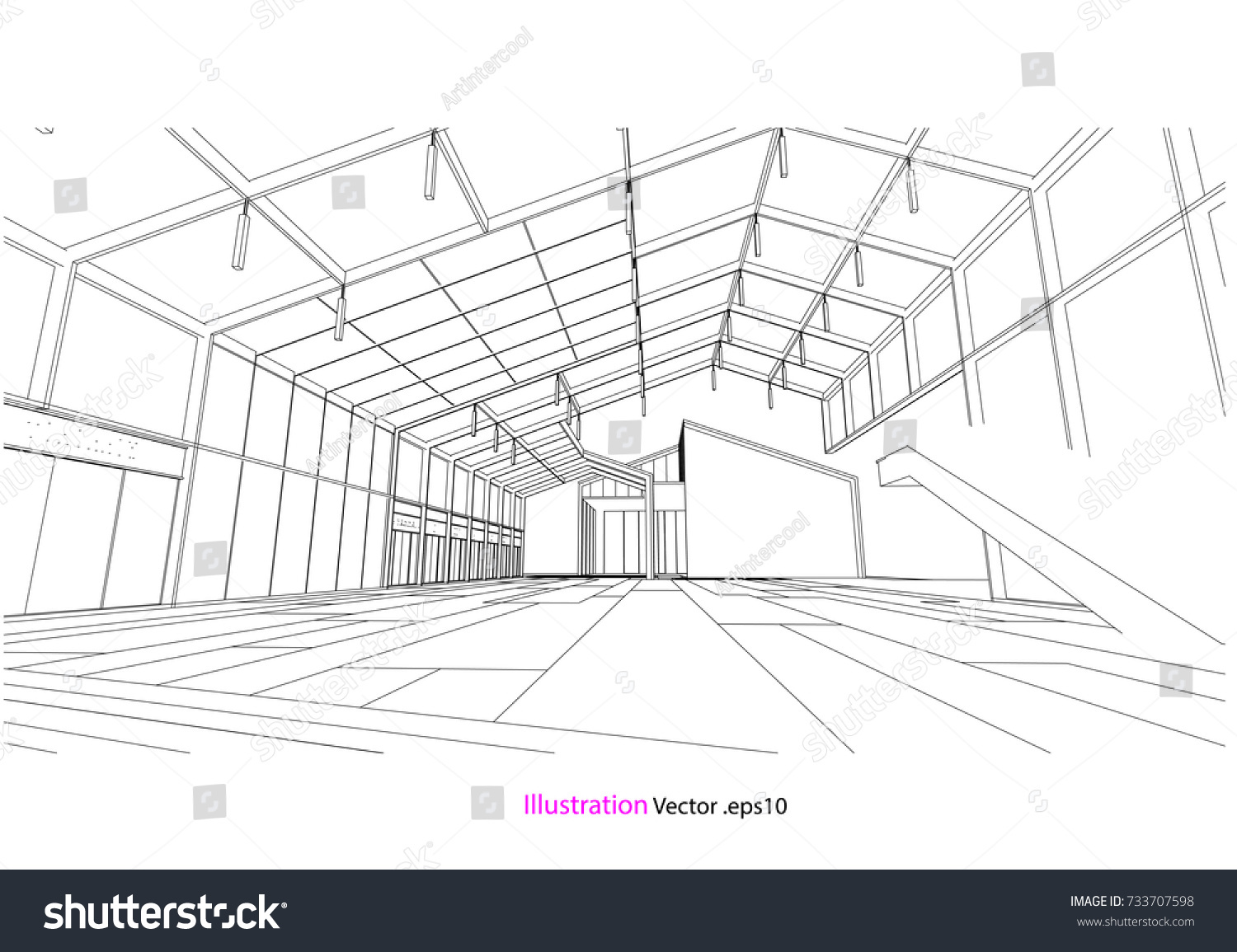 Architecture Drawing Modern Structure Steel Vector: เวกเตอร์สต็อก (ปลอด ...