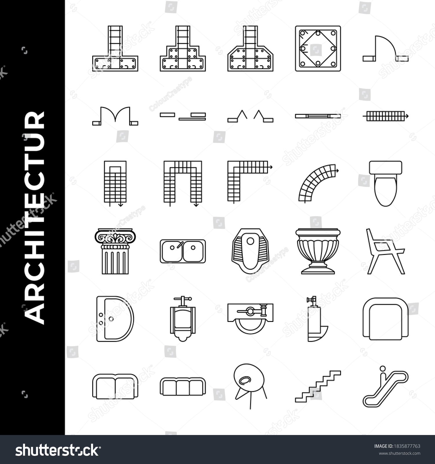 Architecture Icon Set Includepad Footing Structure Stock Vector ... Architecture Icon Set Includepad Footing Structure Stock Vector ...