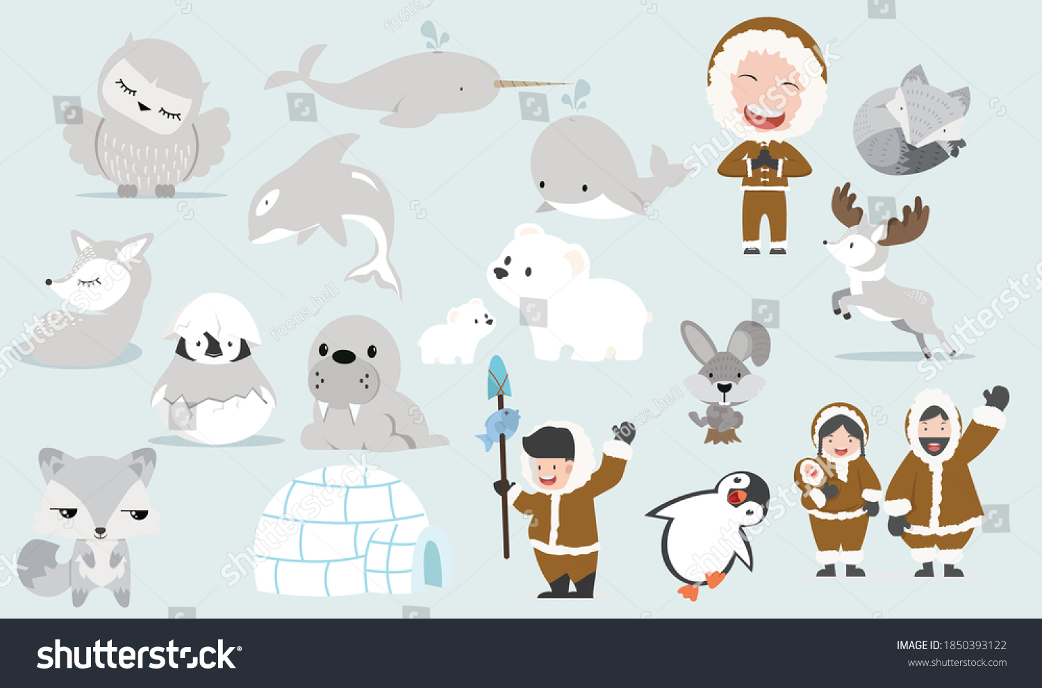 Arctic Collection Set Cartoon Vector Stok Vektör (Telifsiz) 1850393122 ...