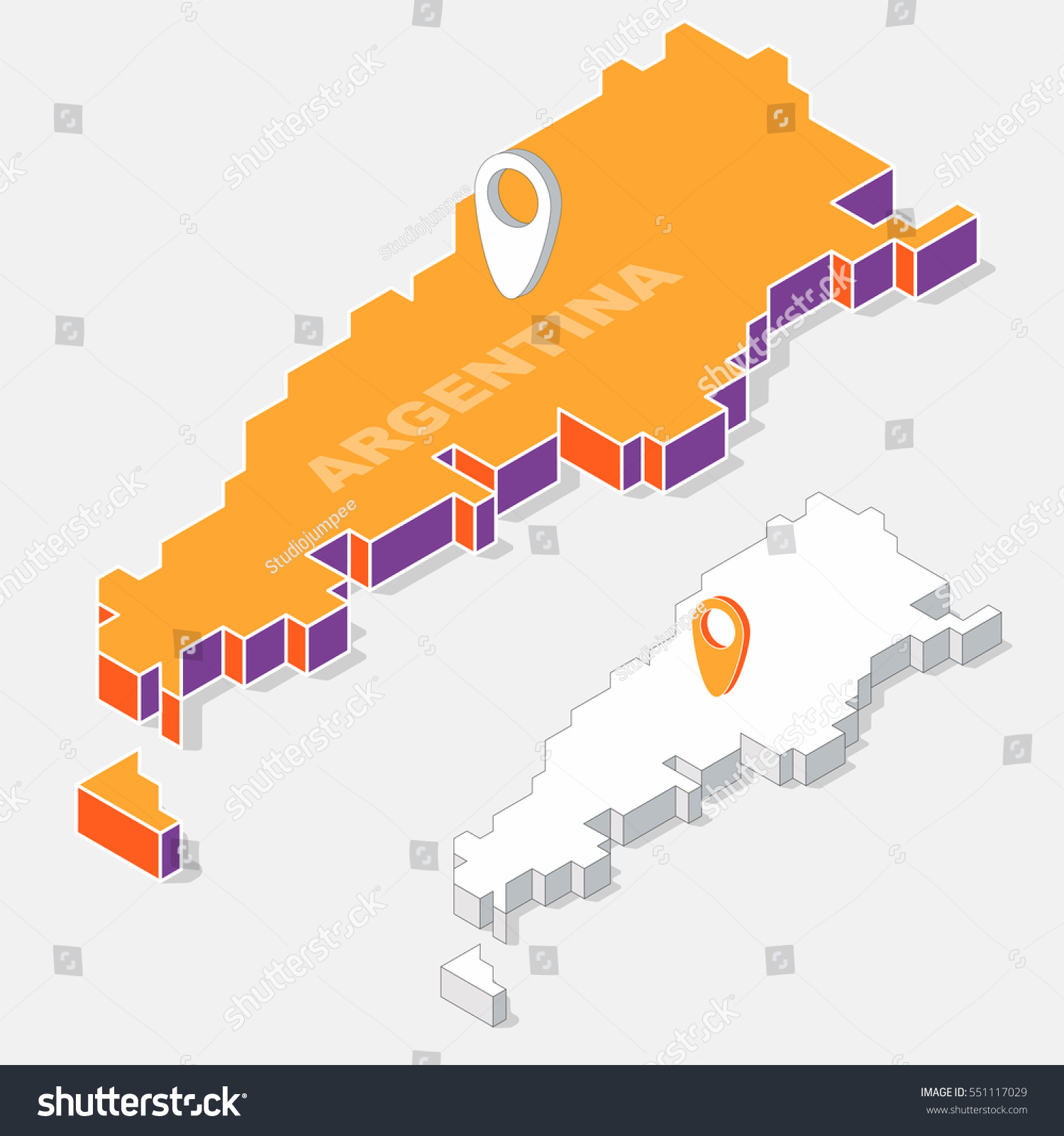 Argentina Map Element 3d Isometric Shape Stock Vector (Royalty Free ...