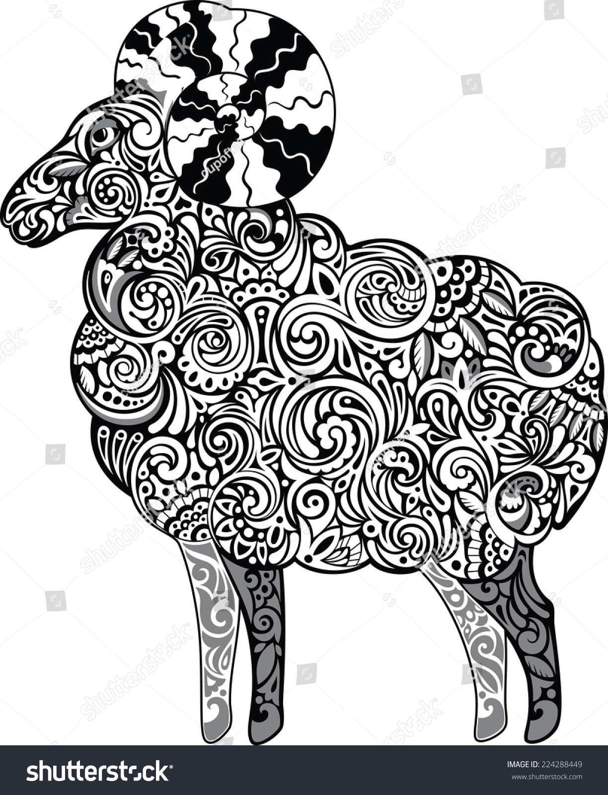 Aries Monochrome Stock Vector (Royalty Free) 224288449