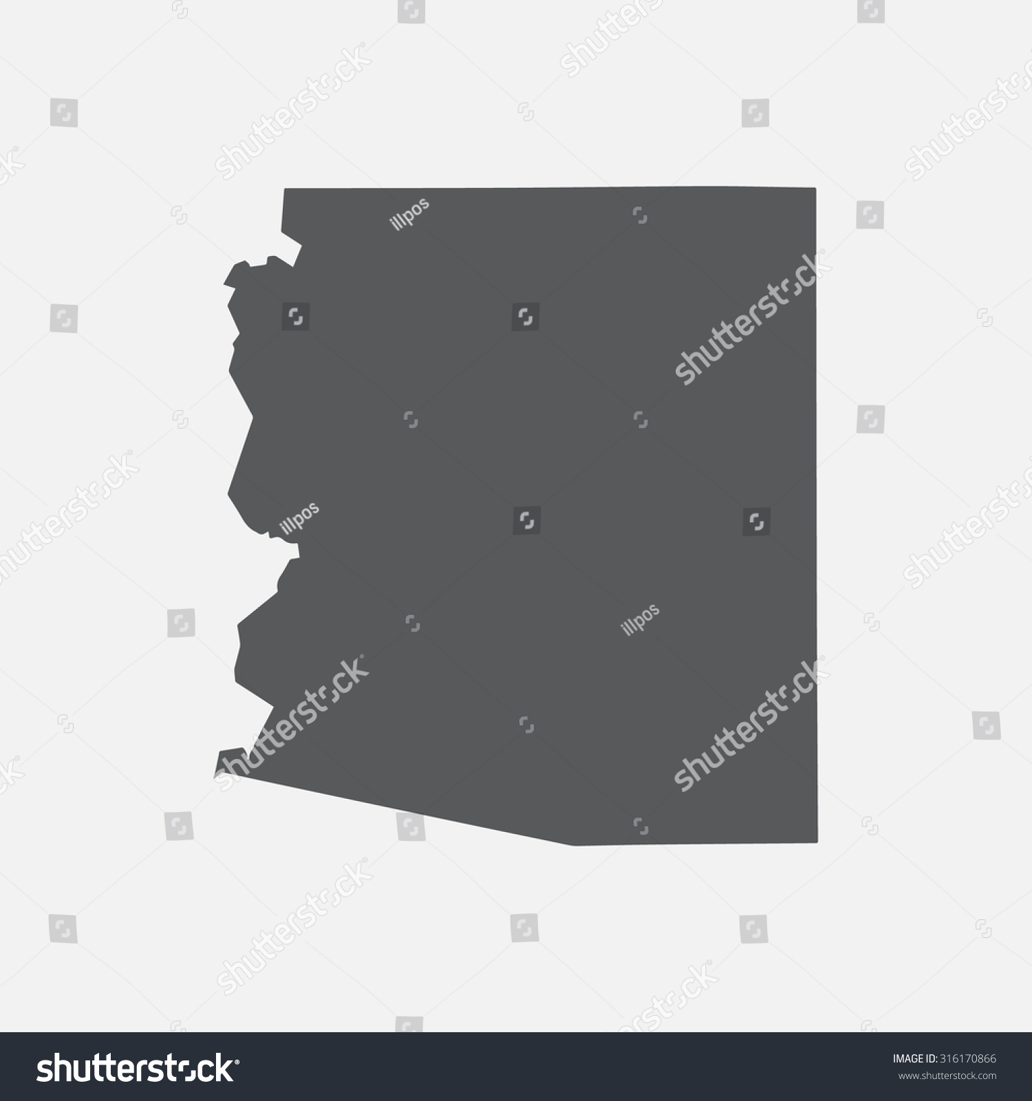 Arizona Grey State Border Map Stock Vector (Royalty Free) 316170866 ...
