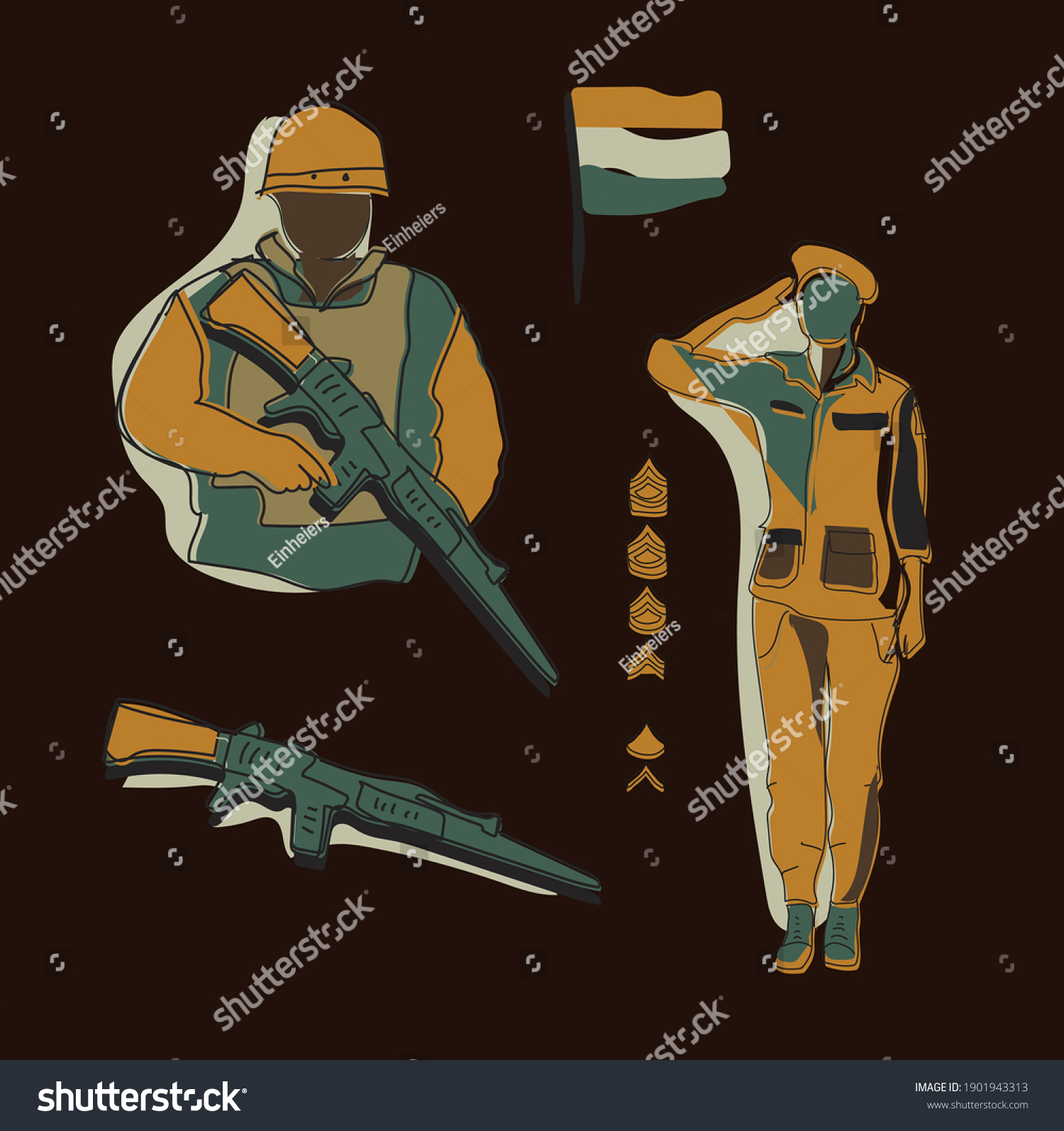Army Abstract Flat Design Character Stock Vector (Royalty Free ...