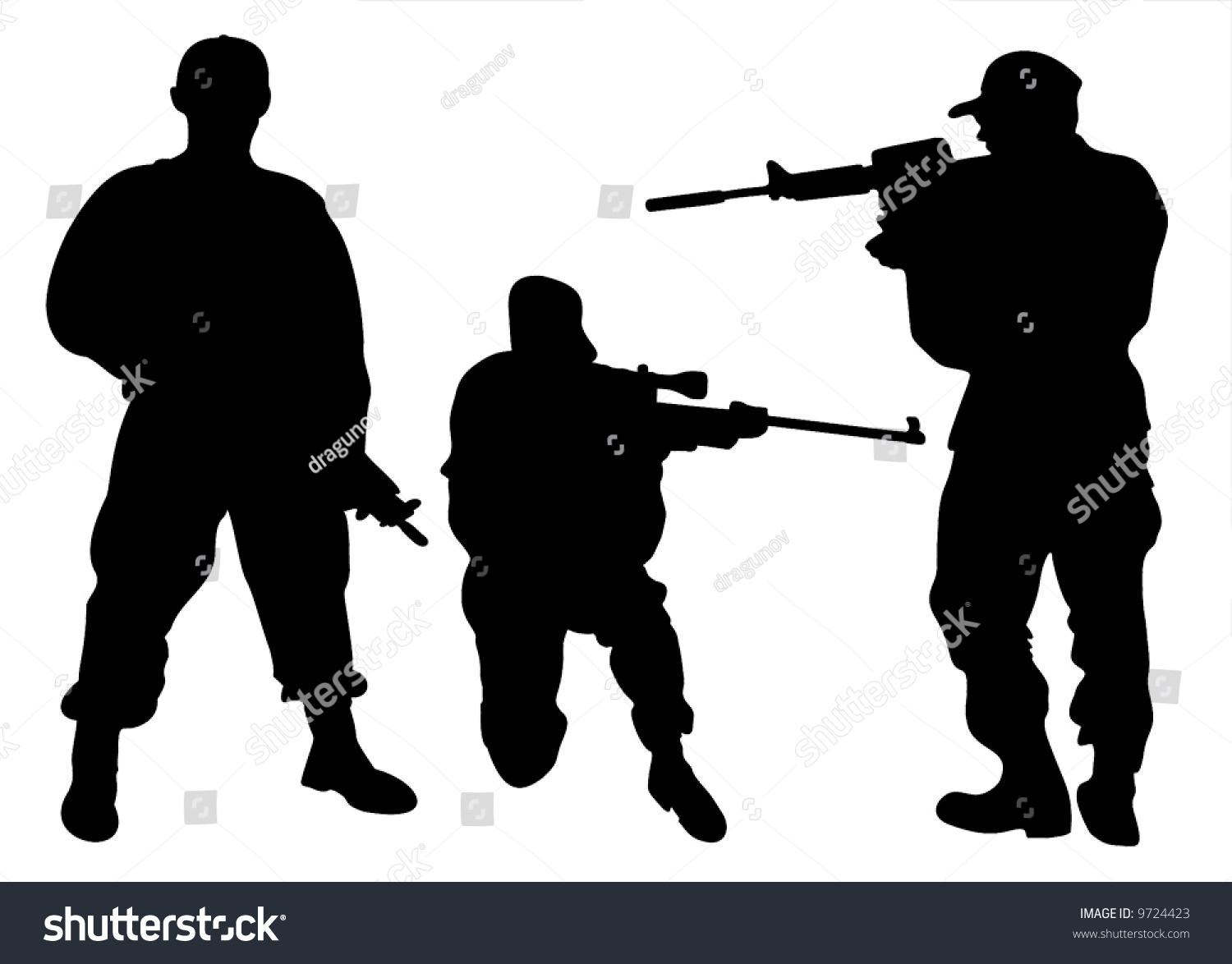 Army Men Silhouettes Stock Vector Illustration 9724423 : Shutterstock