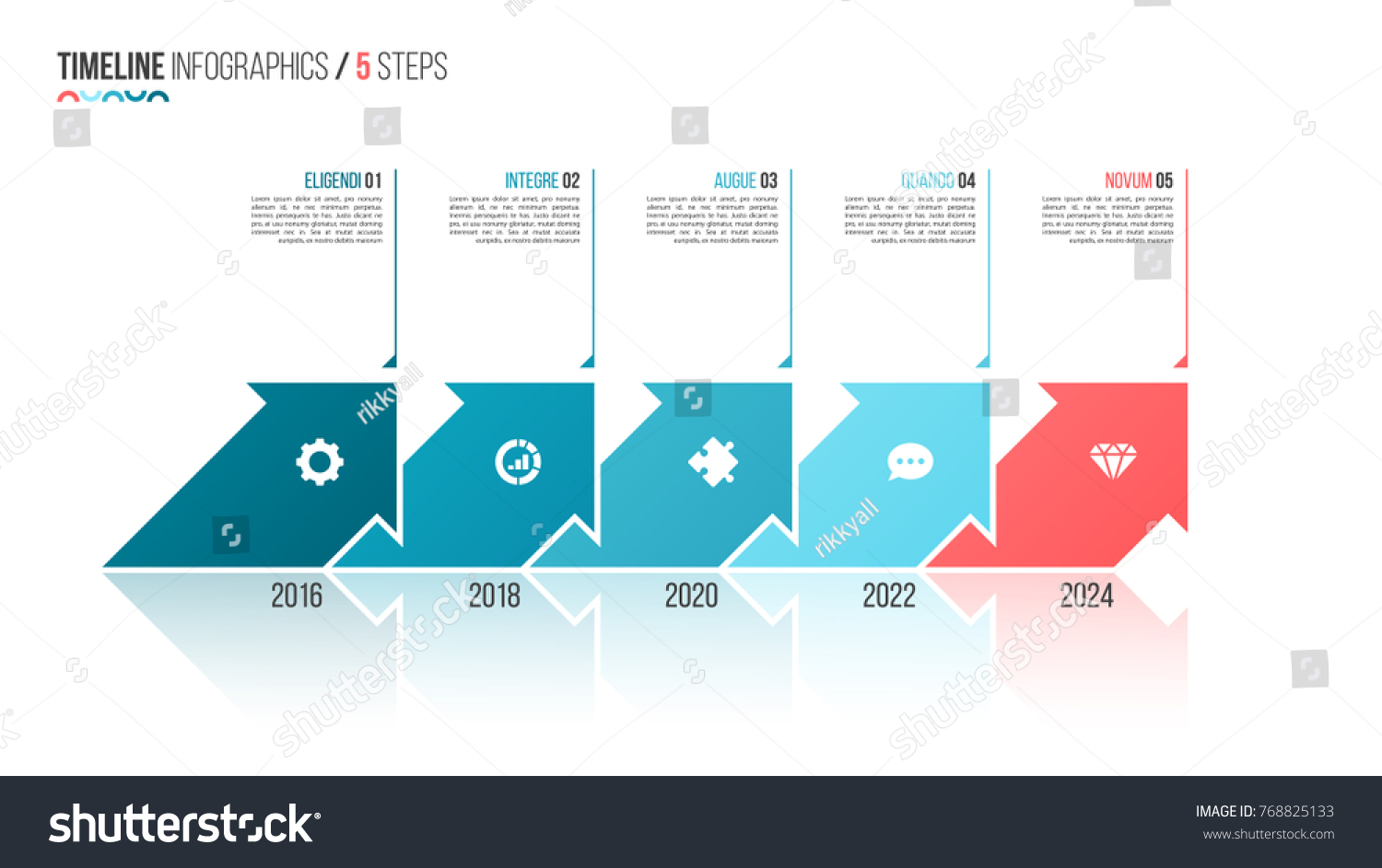 Arrows Shaped Timeline Infographic Template 5 Stock Vector (Royalty ...