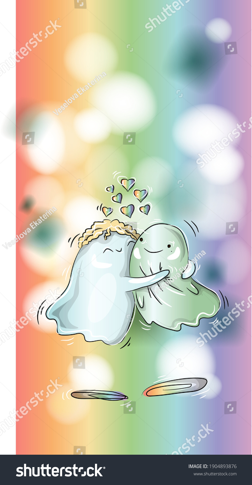 Art Drawing Two Cute Ghosts Stock Vector (Royalty Free) 1904893876