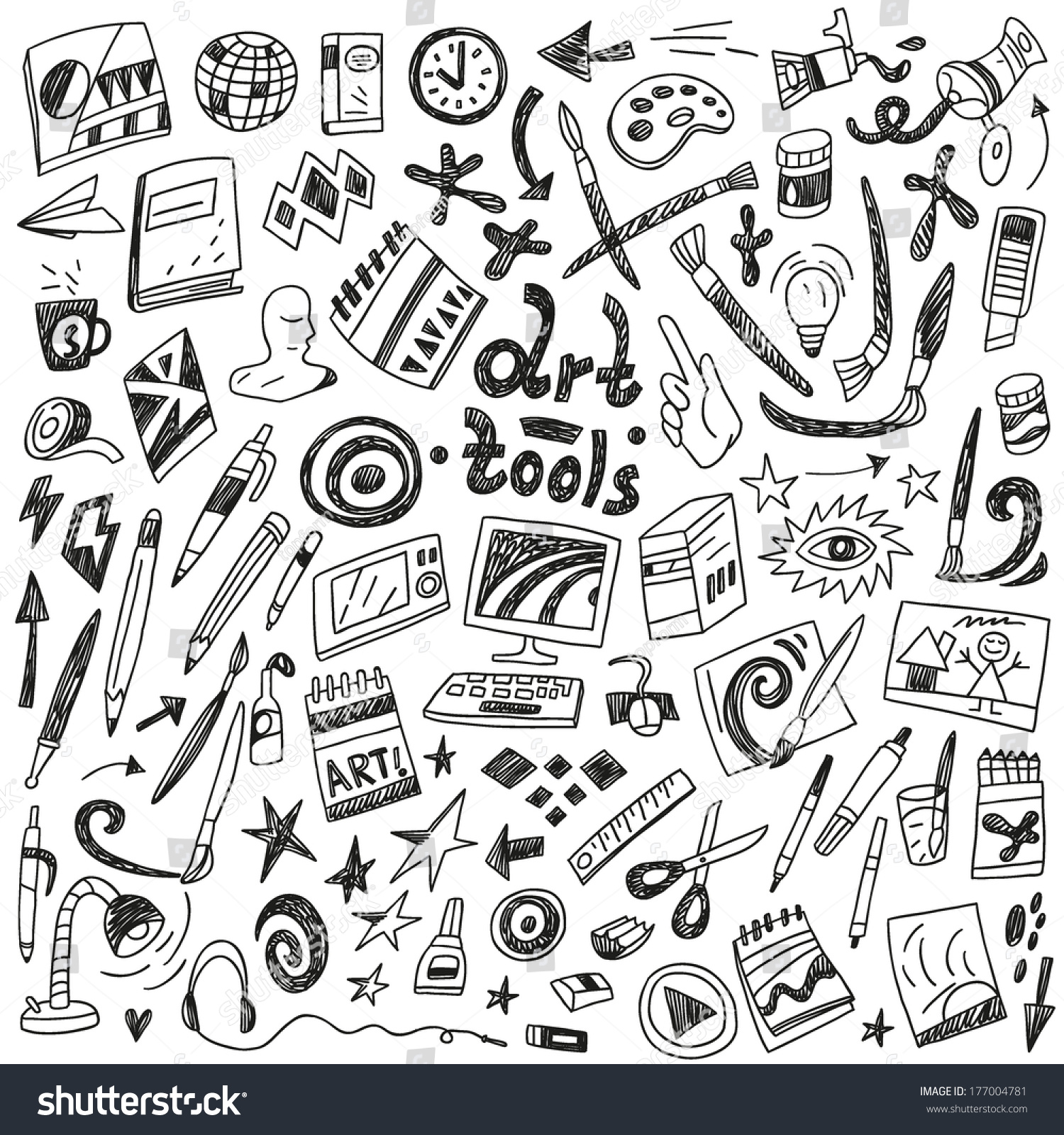Art Tools Doodles Set Stock Vector (Royalty Free) 177004781