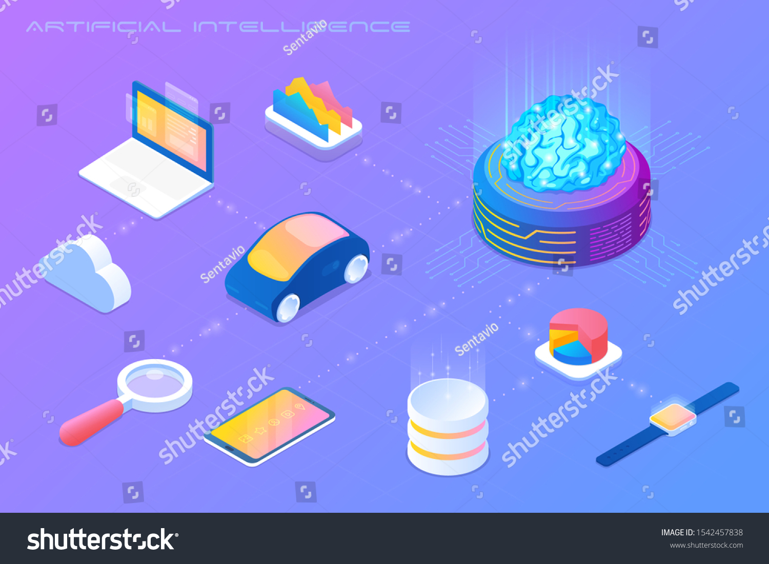 Artificial Intelligence Ai Controls Devices Isometric Stock Vector ...